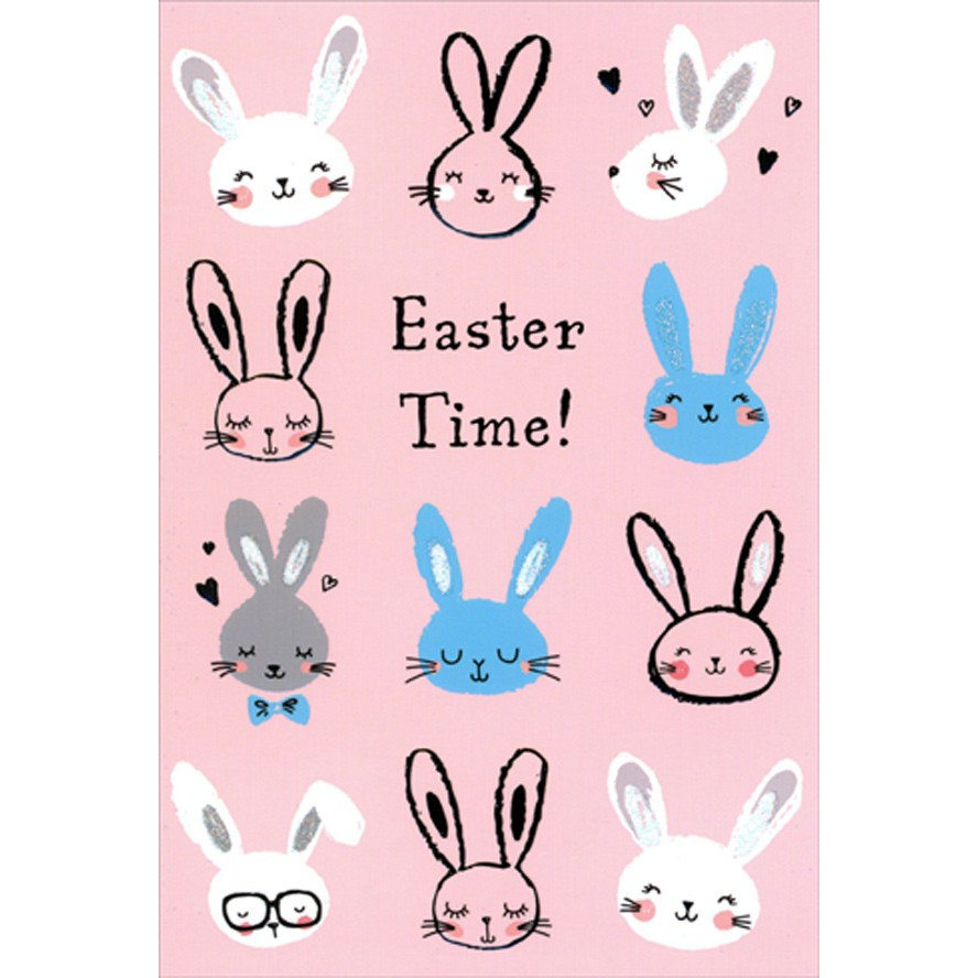 Easter Time Rows of Bunny Faces Easter Card | PaperCards.com