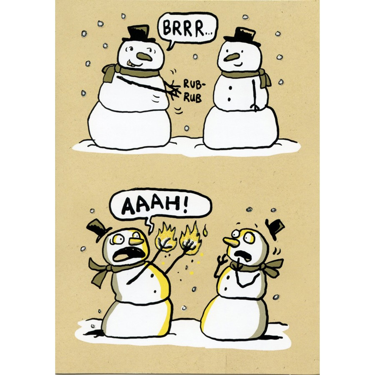 Two Snowmen Start Fire Funny Humorous Christmas Card