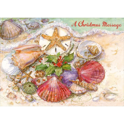 Multi Colored Shells on Beach Coastal Christmas Card | PaperCards.com