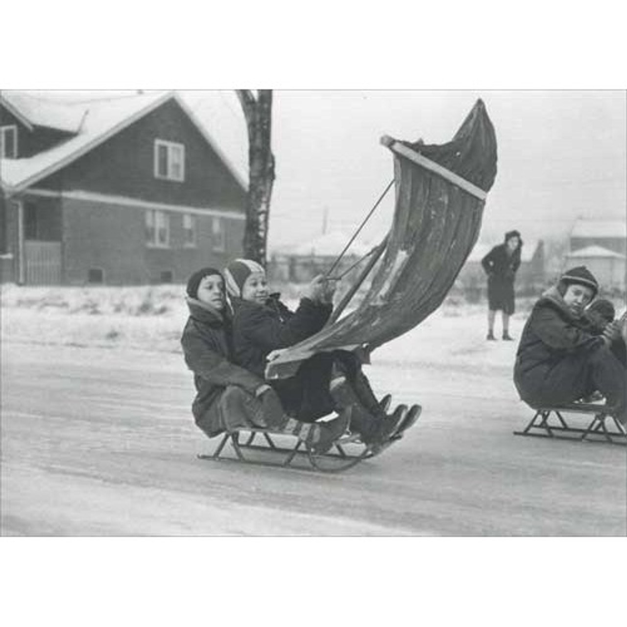 Boys On Sleds Historic Detroit Blank Note Card | PaperCards.com