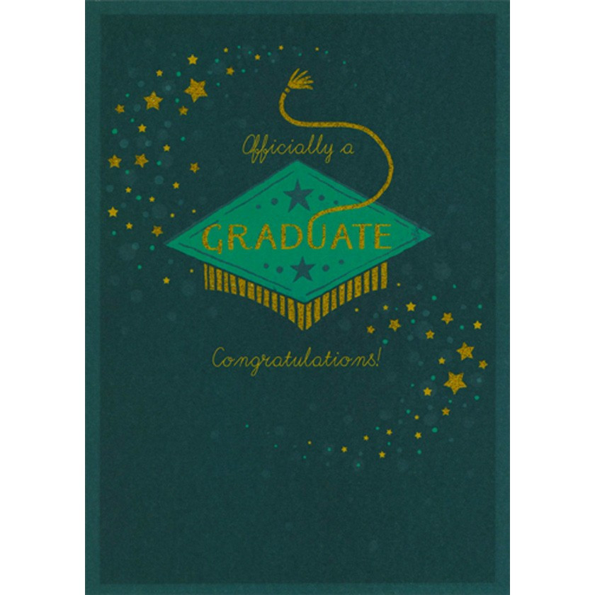 Officially a Graduate : Cap on Green Graduation Congratulations Card ...