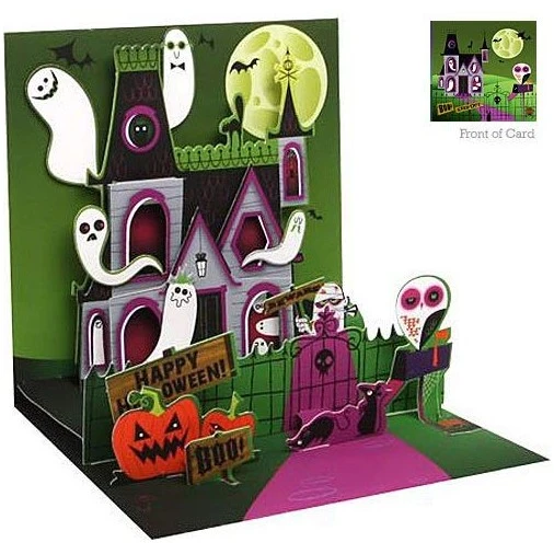 Spooky Haunted House with Ghosts and Mummy Pop-Up Halloween Card ...