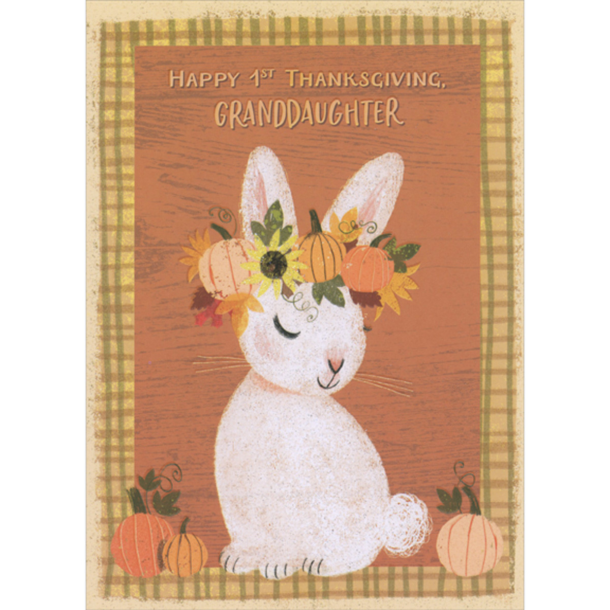 Rabbit Wearing Crown of Flowers and Pumpkins First / 1st Thanksgiving ...