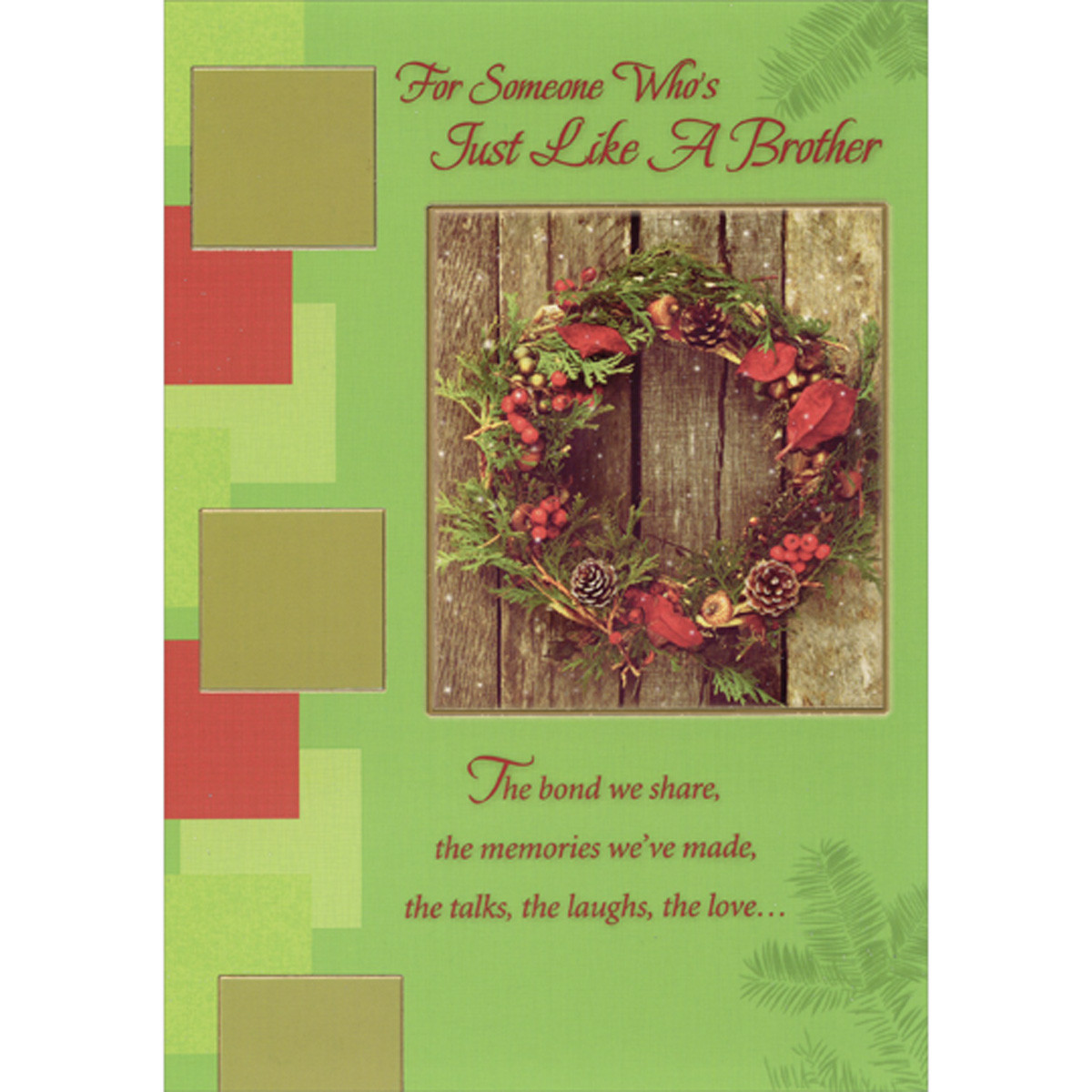 Wreath on Wooden Door Photo in Frame on Green Christmas Card for ...