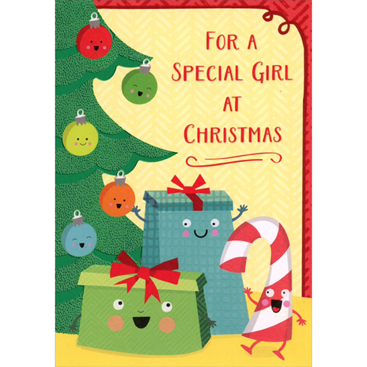 Green Foil Tree, Smiley Faced Ornaments, Gifts and Candy Cane Juvenile ...
