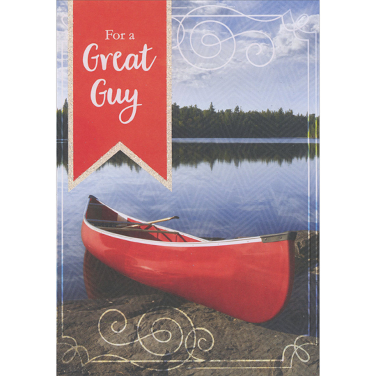 For a Great Guy: Red Canoe on Shore of Lake Photo Masculine Valentine's ...