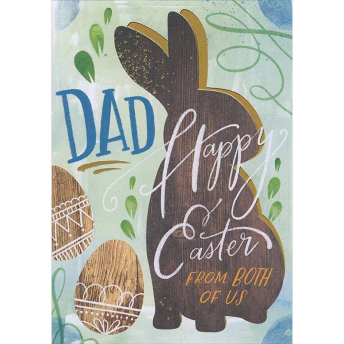 Rabbit Silhouette with Gold Foil Shadow, Green Swirls and Brown Eggs ...