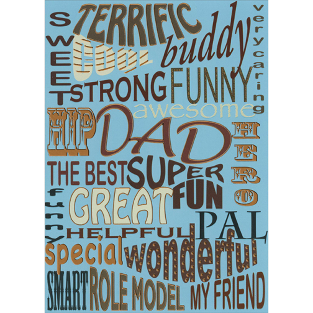Positive Words on Blue: Terrific, Cool, Buddy, Strong Father's Day Card ...