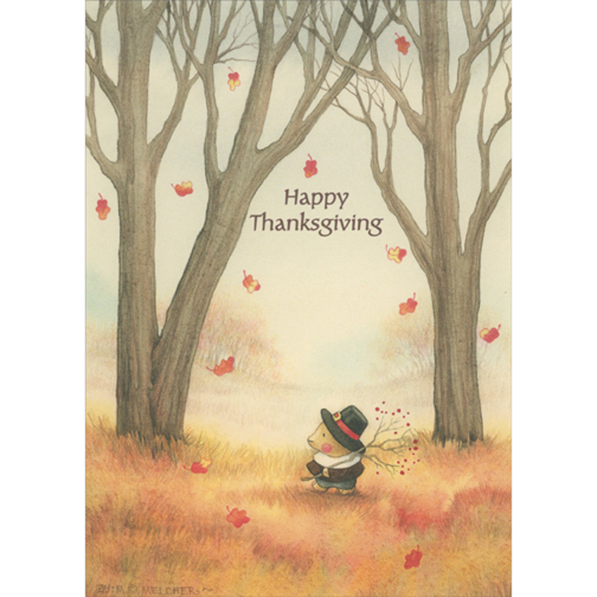 Pilgrim Bear Under Trees with Falling Leaves: Mary Melcher Thanksgiving ...