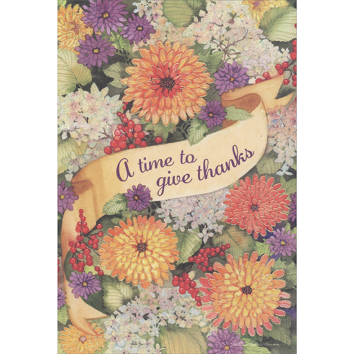 A Time to Give Thanks Banner: Collage of Fall Flowers Thanksgiving Card ...