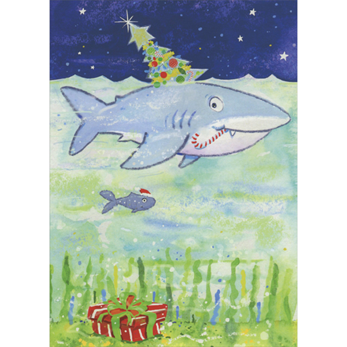 Shark with Decorated Tree on Top Fin Funny / Humorous Christmas Card ...