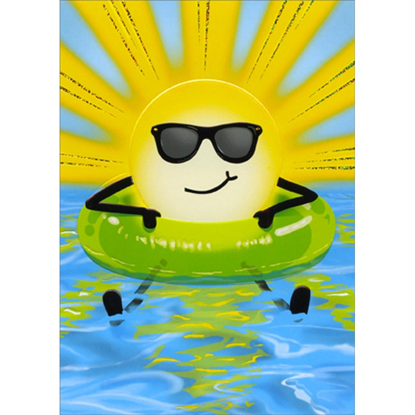 Sun Floating in Inflatable Tube Humorous : Funny A-Press Birthday Card ...