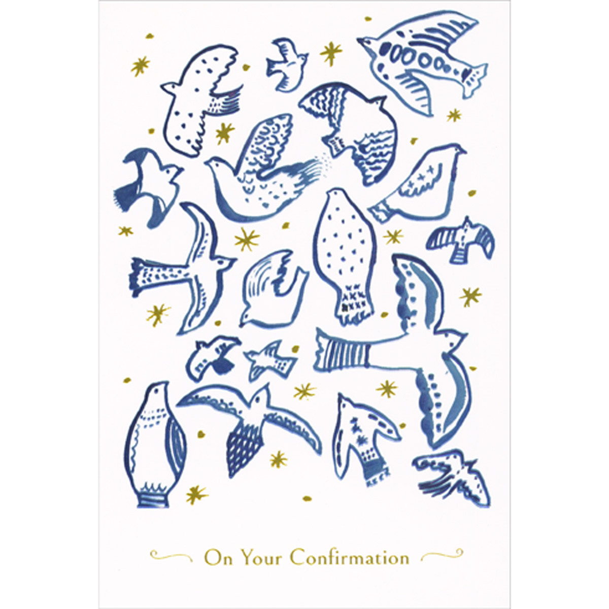 Simply Drawn Blue Foil Doves and Gold Foil Stars Confirmation ...