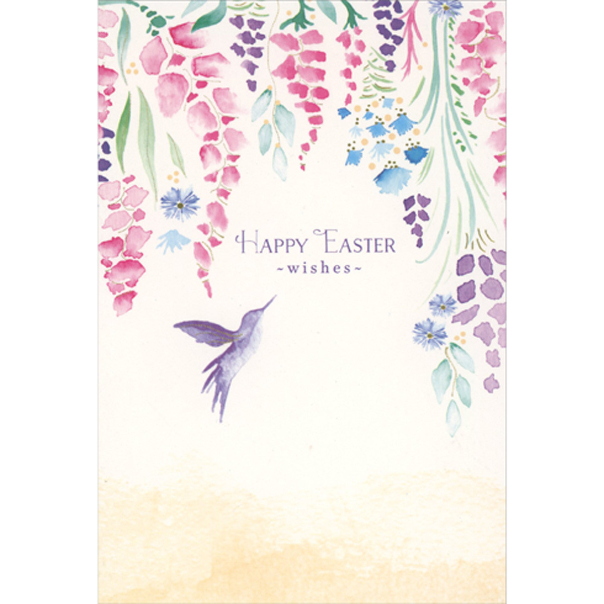 Watercolor Hummingbird Hovering Under Hanging Flowers Easter Card ...