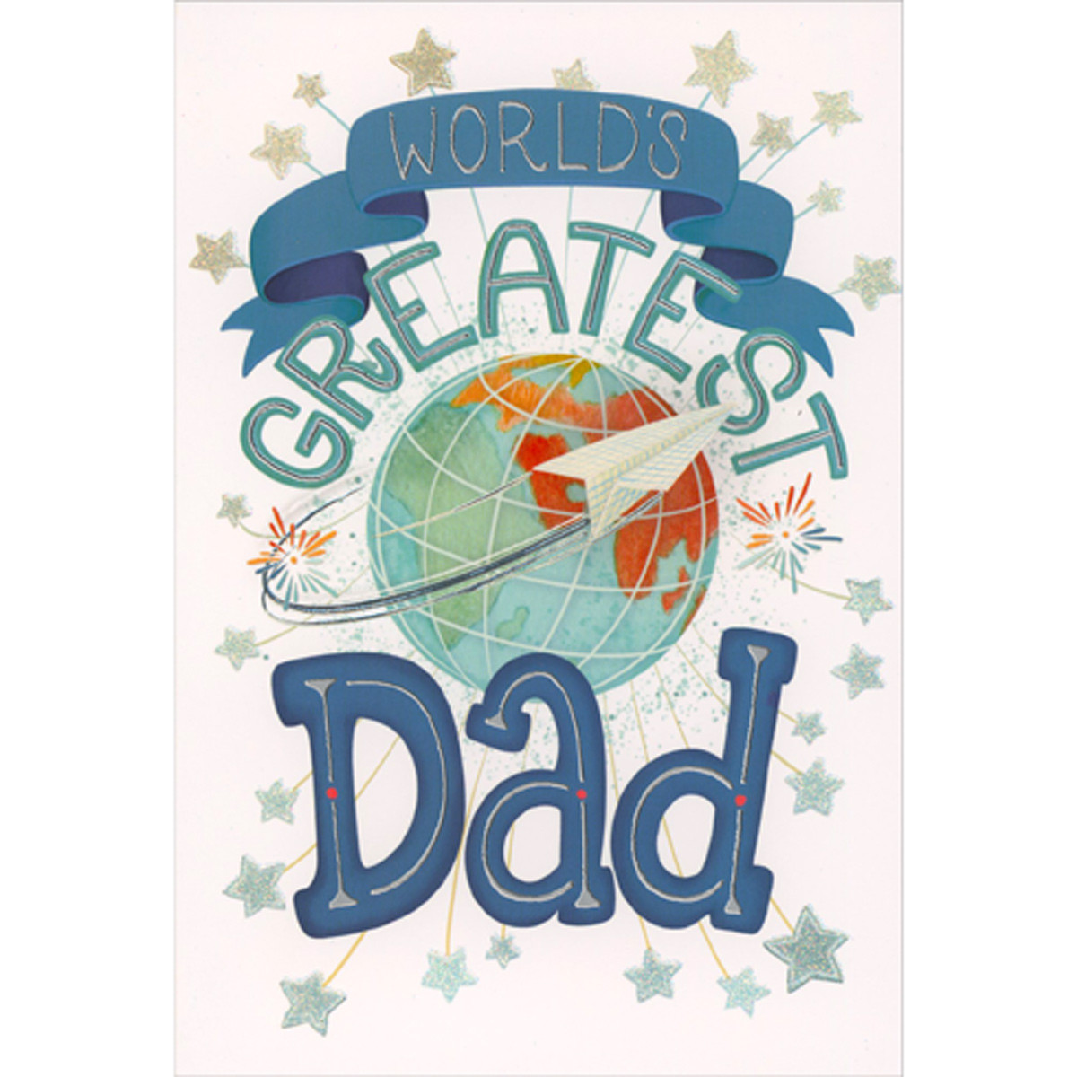 World's Greatest Dad Globe and Paper Airplane Father's Day Card for Dad ...