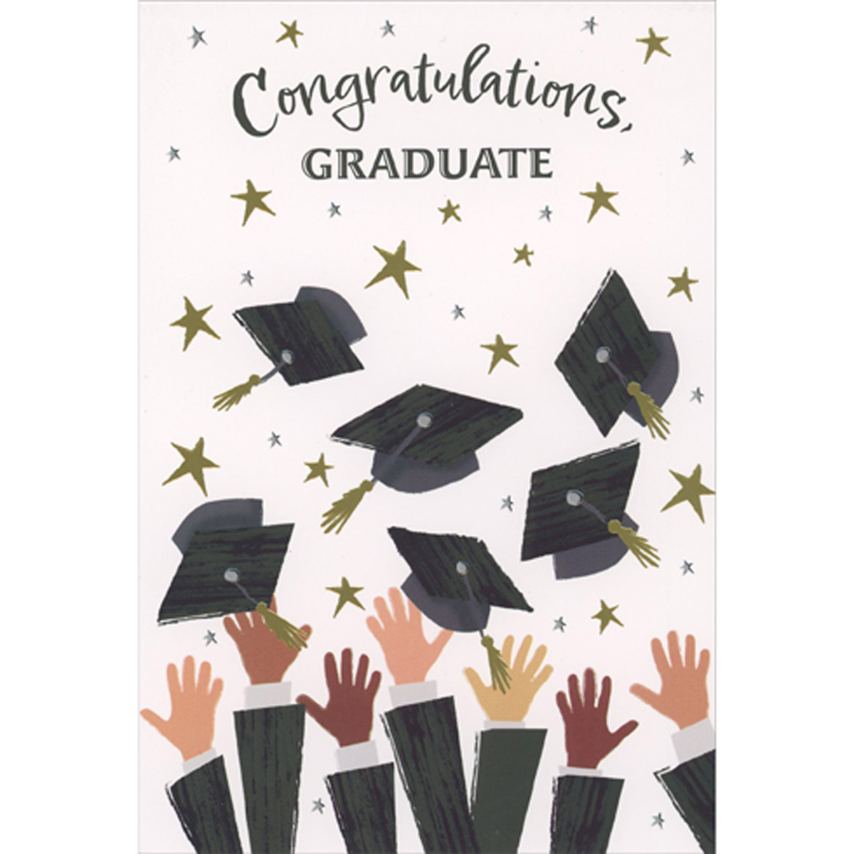 Extended Arms Tossing Caps with Gold Tassels into the Air Graduation ...
