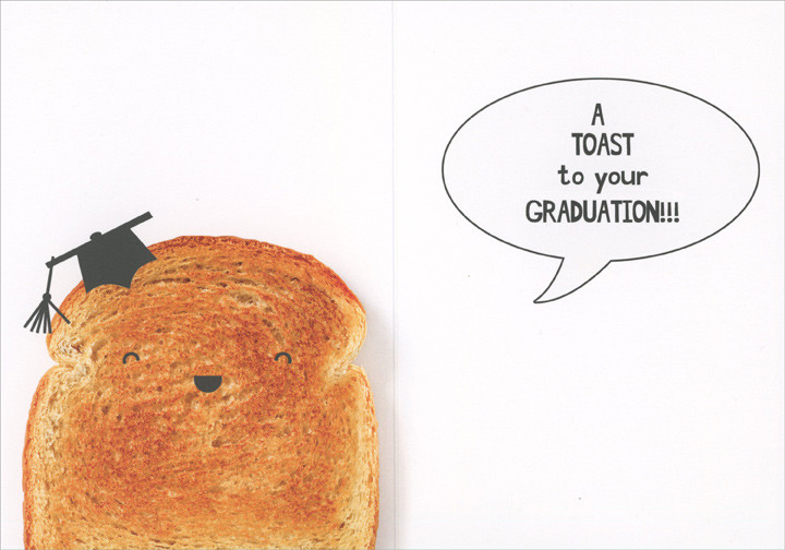 Cute Smiley Face Piece of Toast with Small Grad Cap Graduation Funny ...