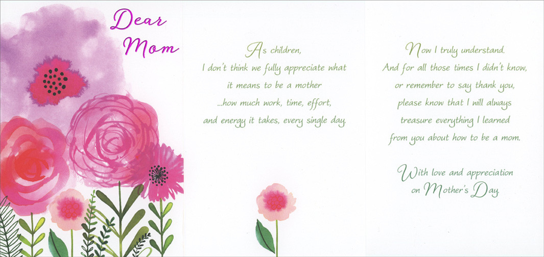 Dear Mom: Pink Watercolor Flower Garden Mother's Day Card from Daughter ...