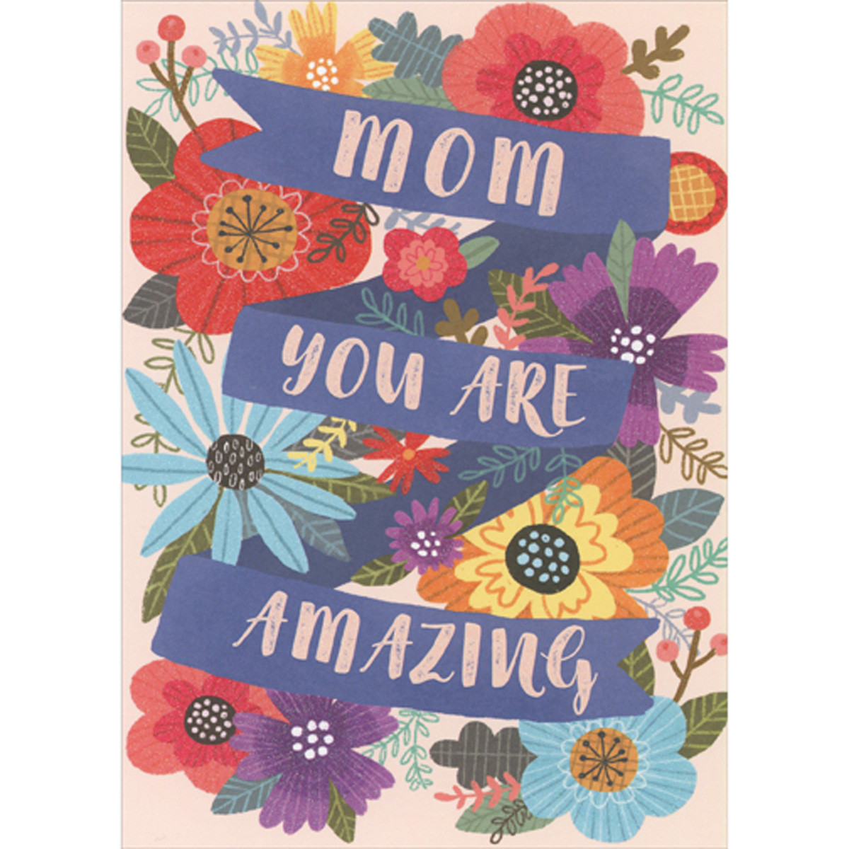 Mom, You are Amazing Banner Over Large Sparkling Colorful Flowers ...