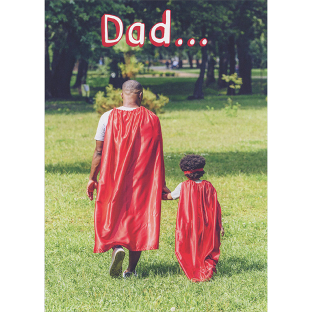 Superhero Dad and Child in Red Capes Walking in Park African American ...