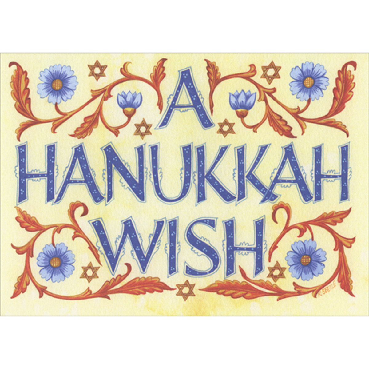 A Hanukkah Wish: Blue Letters and Orange Vines Hanukkah Card ...
