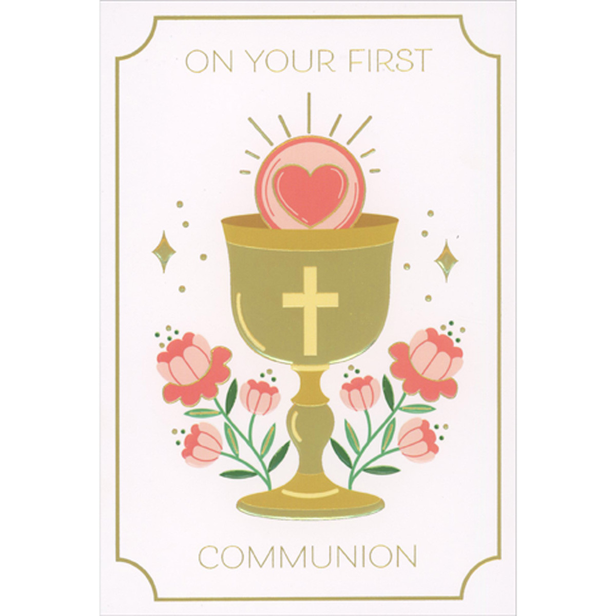 Host with Heart Shape, Gold Foil Chalice, Pink Flowers 1st / First ...