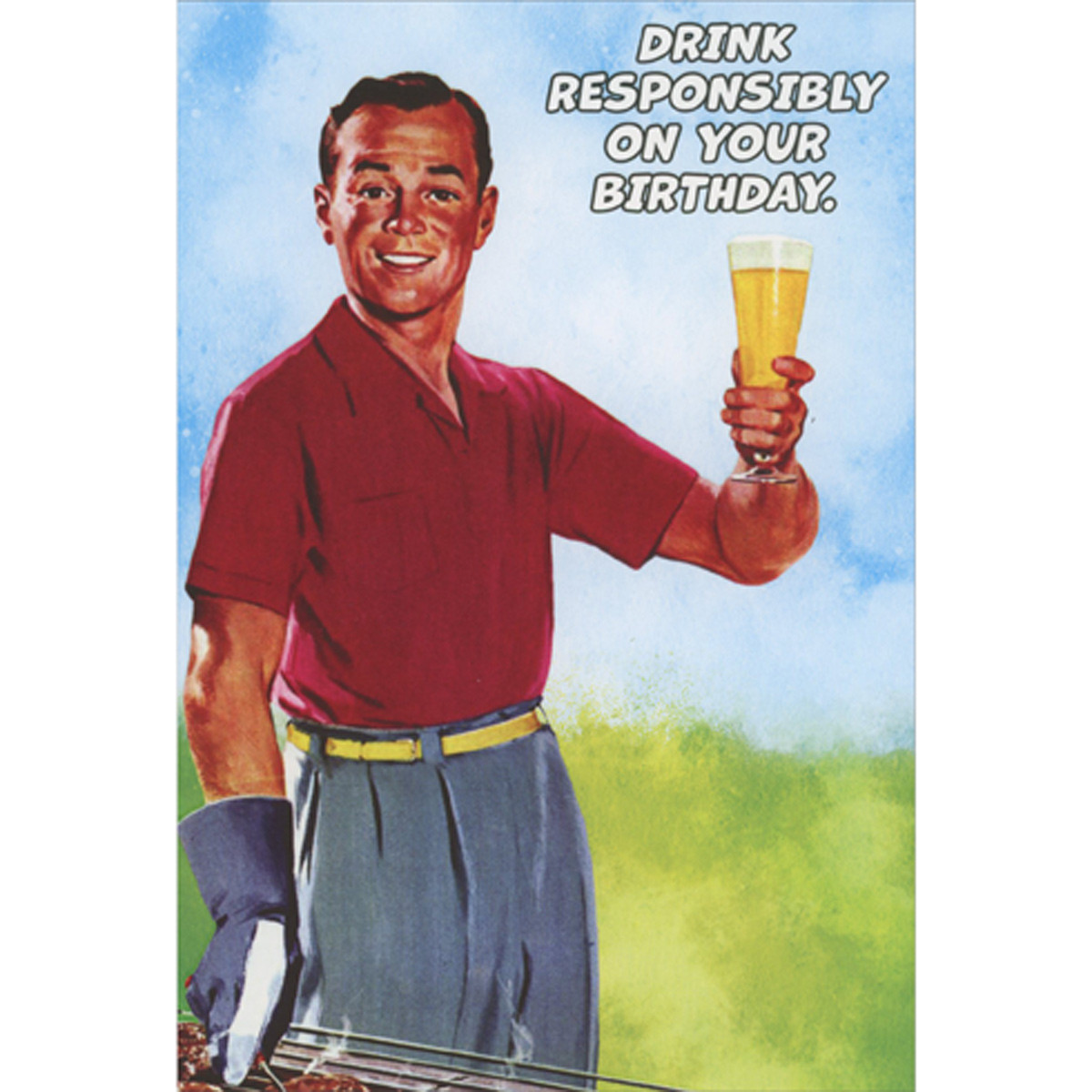 Drink Responsibly: Man Holding Beer Glass While Grilling Funny Birthday ...