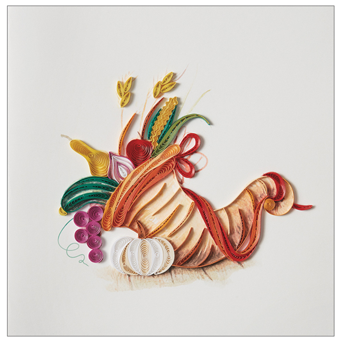 Quilled Cornucopia with Colorful Food and White Gourd 3D Hand Crafted ...