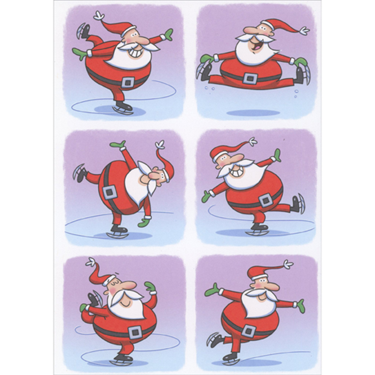 Panels of Santa Performing Ice Skating Moves Christmas Card ...
