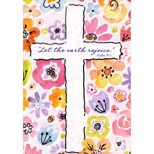 Glittered, Colorful Flowers and Cross Religious Easter Card ...