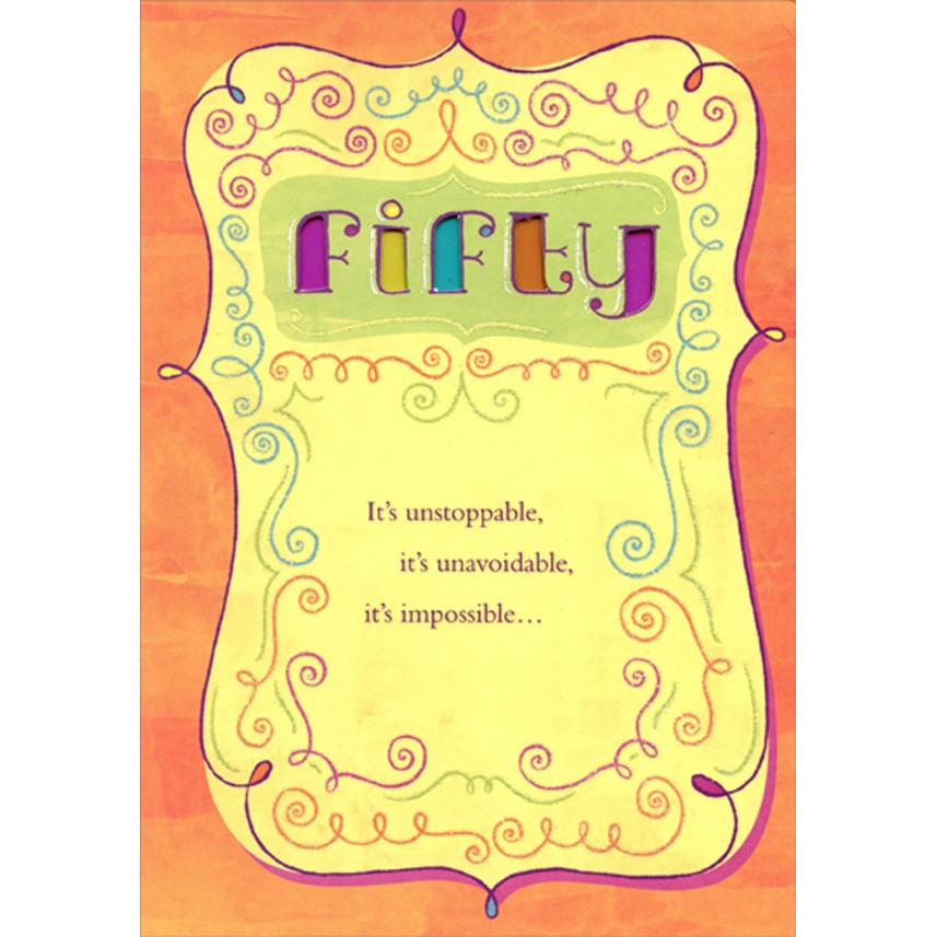 Fifty: Colored Letters Die Cut Windows with Orange Border Age 50 / 50th ...