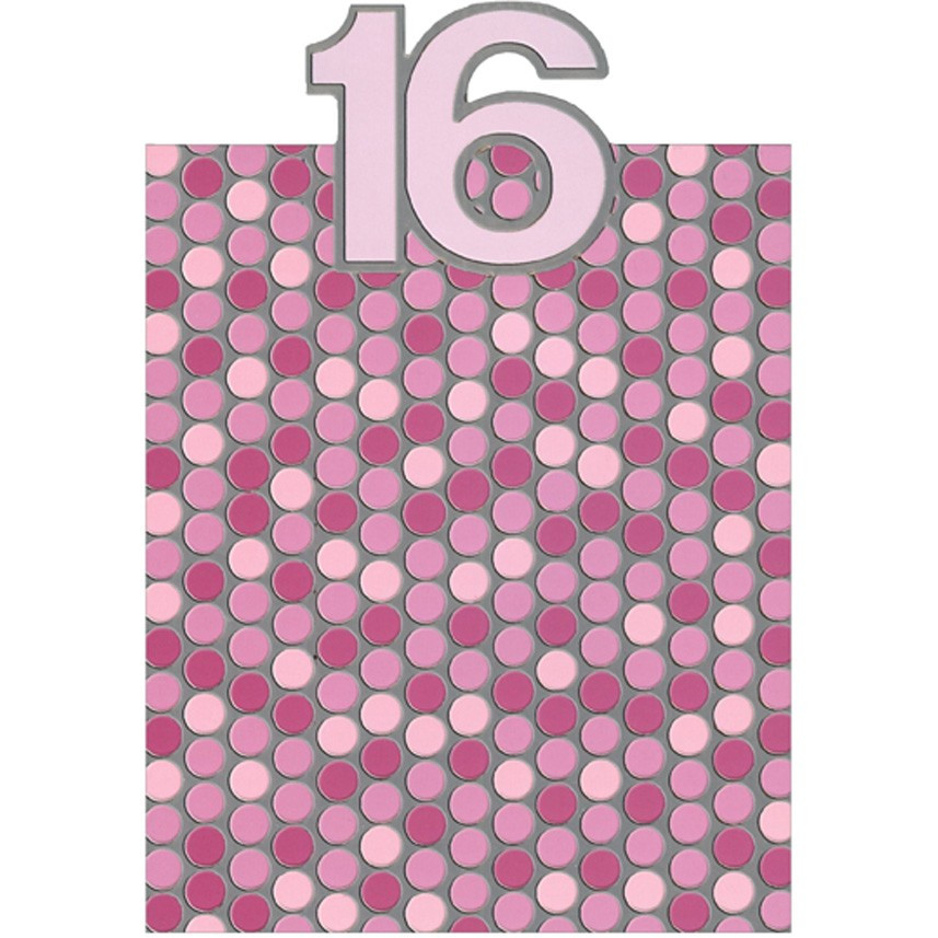 Die Cut 16 with Pink Dots Top Fold Age 16 / 16th Birthday Card for Her ...