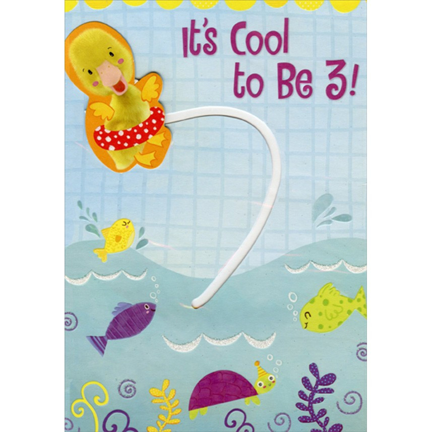 Die Cut Tip On Moveable Duckling Age 3 / 3rd Birthday Card | PaperCards.com
