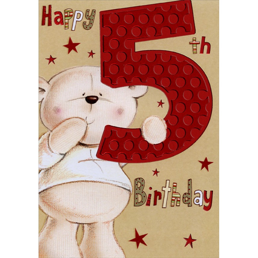 Teddy Bear and Red Foil Accents Age 5 / 5th Birthday Card | PaperCards.com