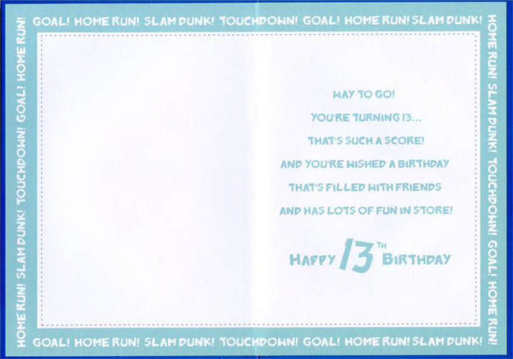 Goal, Home Run, Slam Dunk, Touchdown Age 13 / 13th Birthday Card for ...