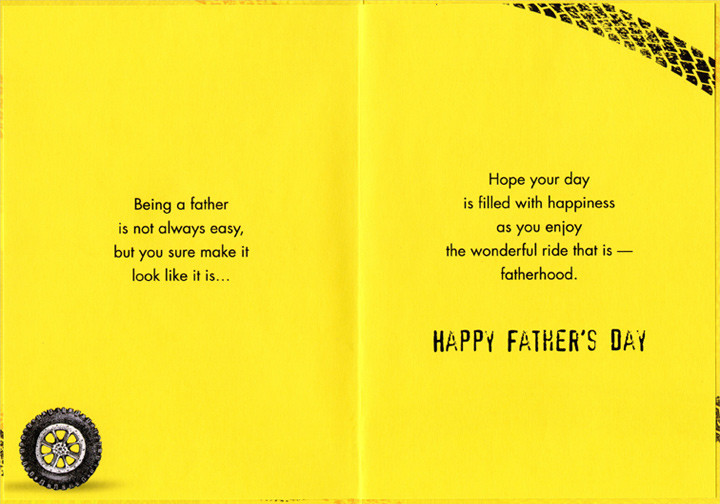 Four Tires and Tread Marks on Yellow Father's Day Card | PaperCards.com