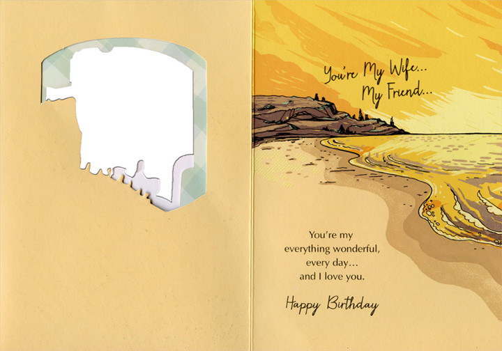 Table, Chairs and Die Cut Window Showing Beach Tri Fold Birthday Card ...
