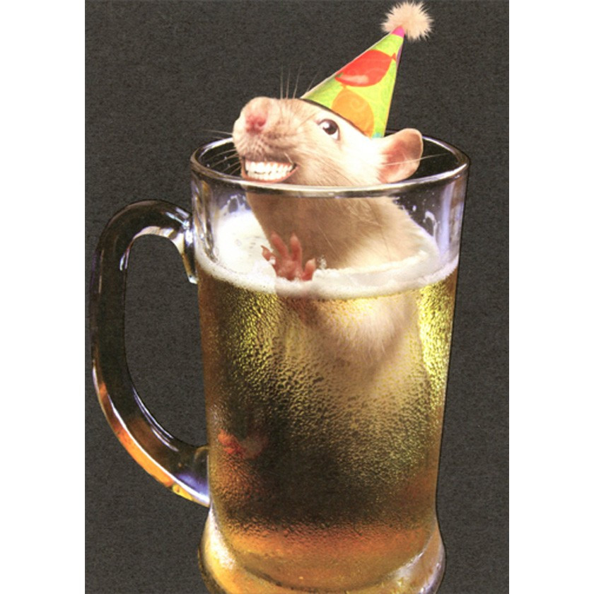 Smiling Party Mouse in Beer Mug Funny / Humorous Birthday Card ...