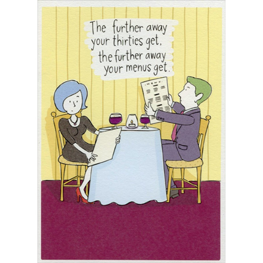 Couple Holding Menus Further Away Funny / Humorous Birthday Card ...