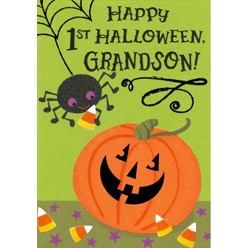 Cute Spider Holding Candy Corn and Smiling Pumpkin Baby's 1st : First ...