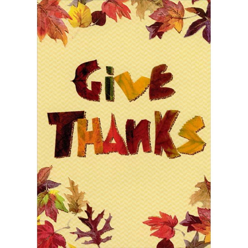 Give Thanks : Letters with Leaf Texture Thanksgiving Card | PaperCards.com