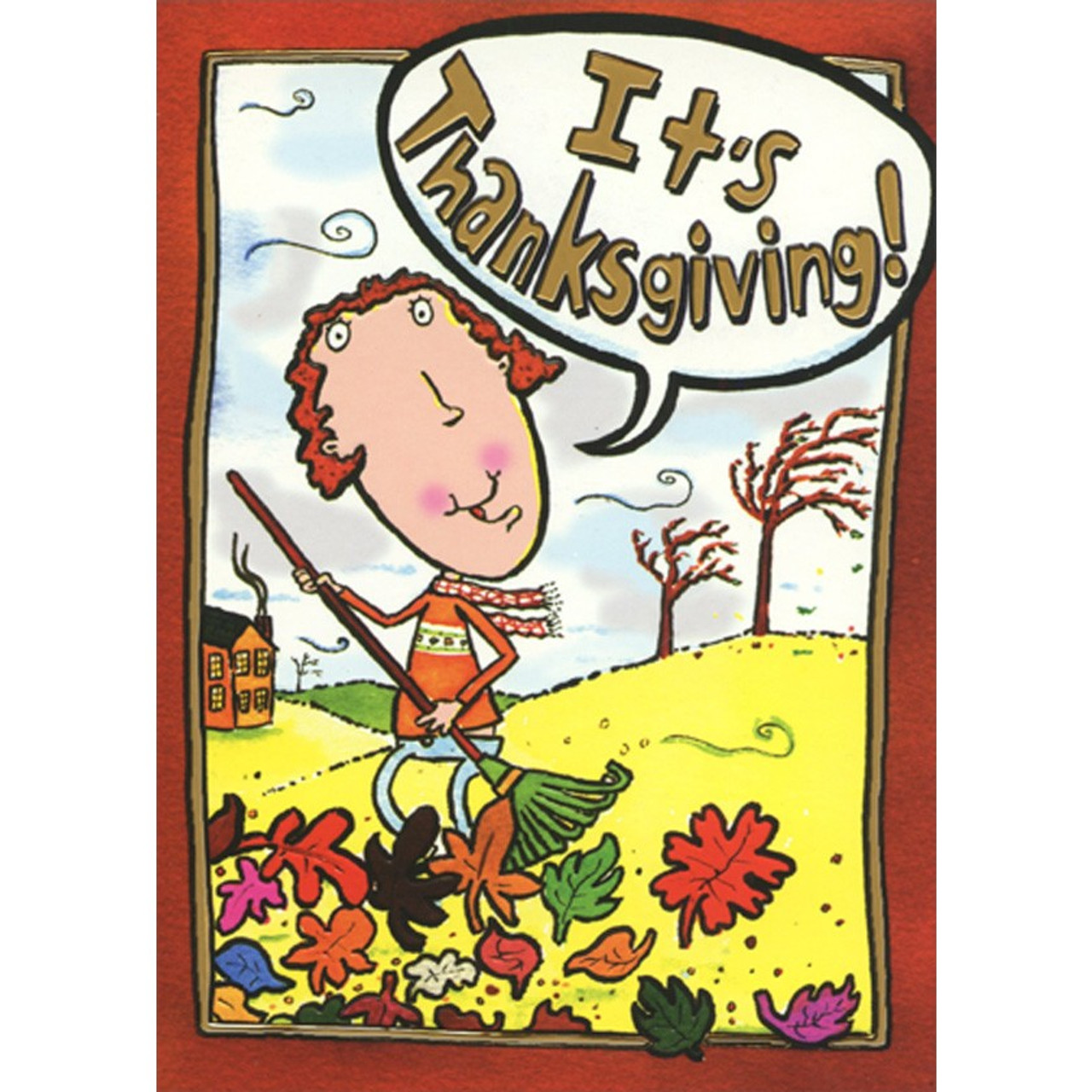 Person Raking Leaves Humorous Funny Thanksgiving Card