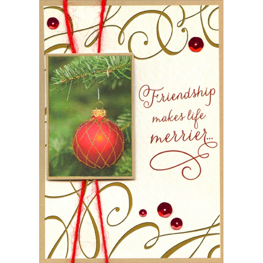 Friendship Make Life Merrier : Red Ornament on 3D Banner Over Red ...