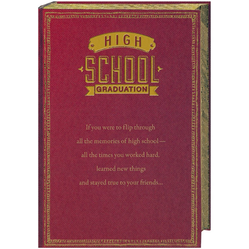 Red Textured Book : Gold Foil Accents Die Cut High School Graduation ...