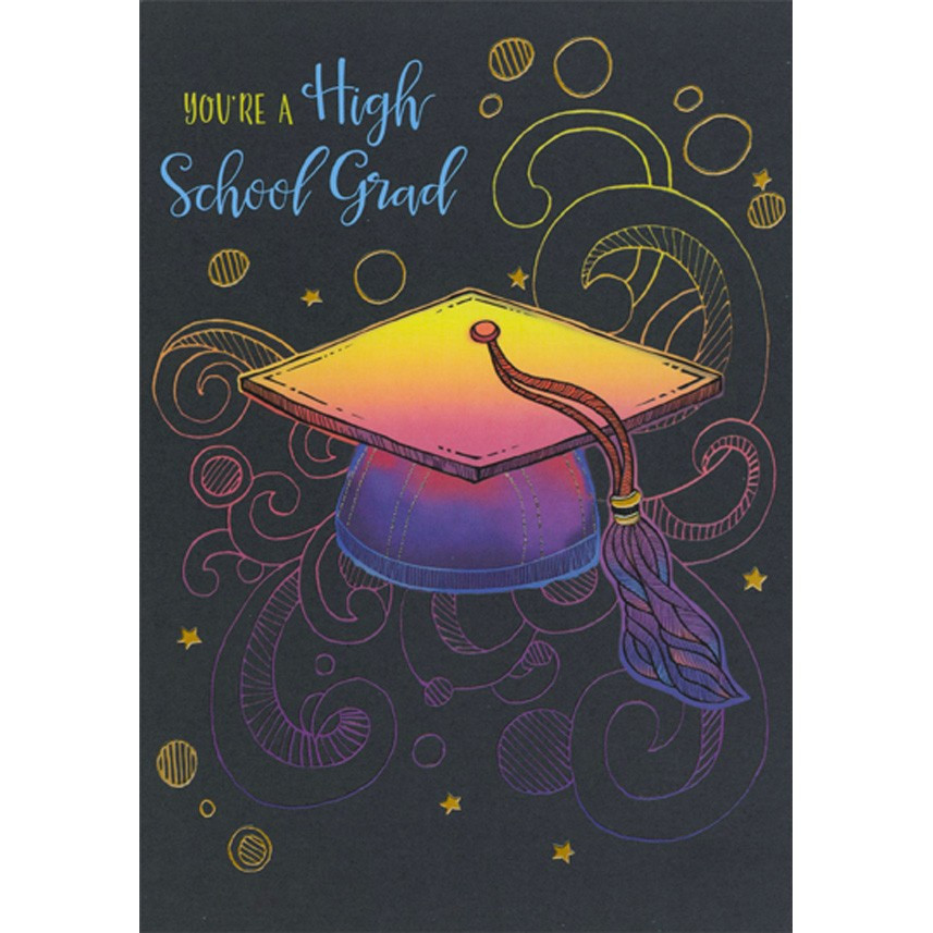Neon Colored Grad Cap on Black High School Graduation Congratulations ...