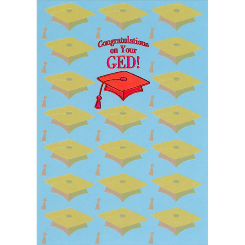 Single Red Grad Cap Among Many Caps GED Congratulations Card ...