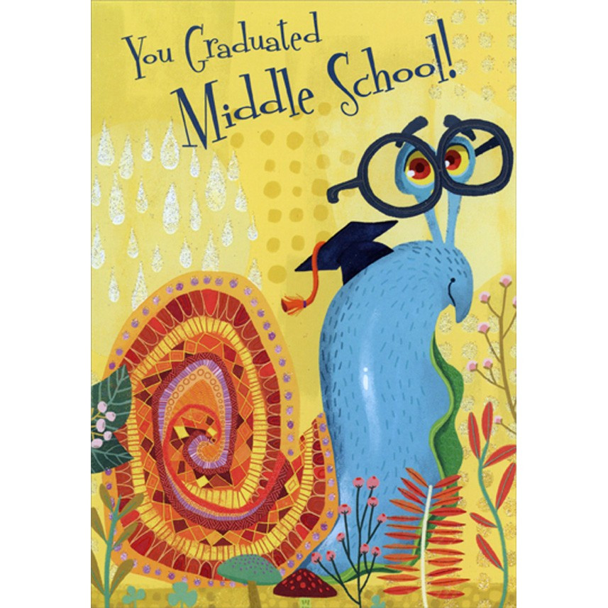 Blue Snail With Glasses Middle School Graduation Congratulations Card ...