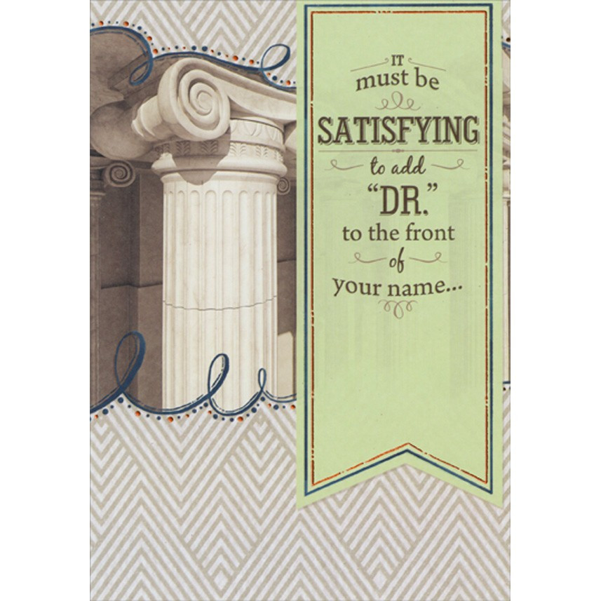 White Column and Green Banner Doctorate Graduation Congratulations Card ...