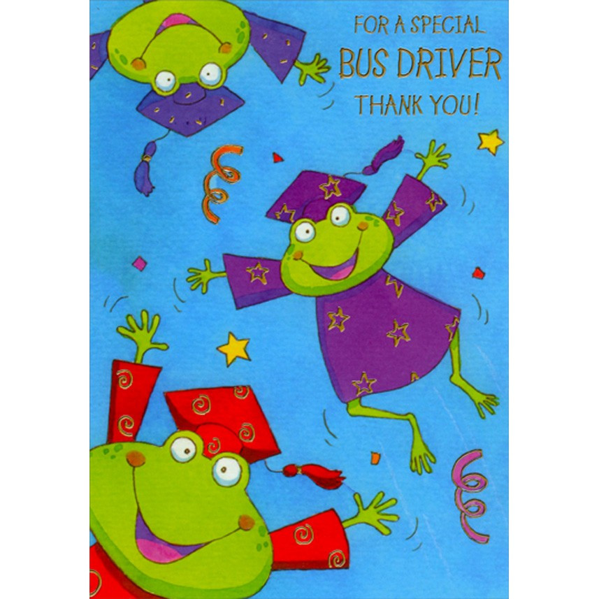 Three Jumping Grad Frogs Juvenile Bus Driver Thank You Card from Kid ...