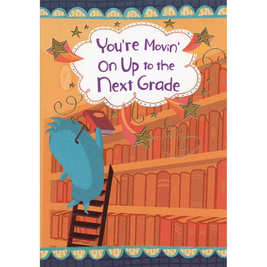 Blue Librarian Placing Book on Shelf Moving To Next Grade Juvenile ...